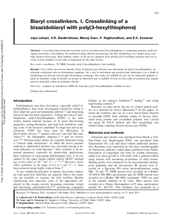 (PDF) Biaryl crosslinkers. I. Crosslinking of a bisazidobiaryl with ...