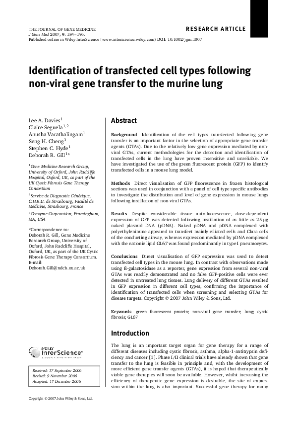 (PDF) Identification of transfected cell types following non-viral gene ...