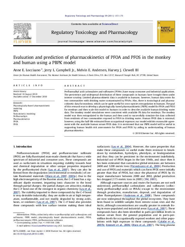(PDF) Evaluation and prediction of pharmacokinetics of PFOA and PFOS in the monkey and human ...