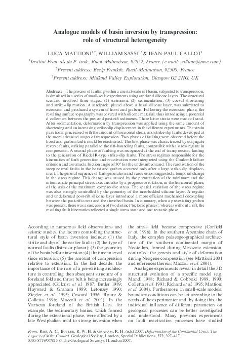 (PDF) Analogue models of basin inversion by transpression: role of ...