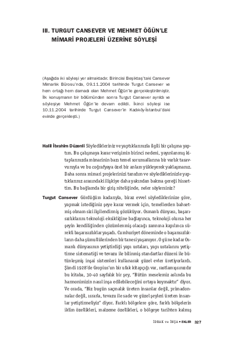 (PDF) Turgut Cansever ve Mehmet Ogun'le Mimari Projeleri Uzerine Soylesi-2004