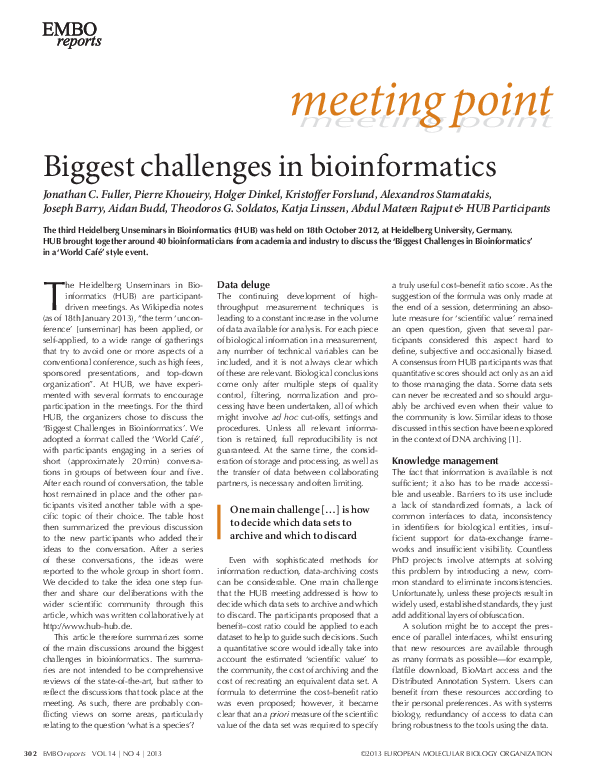 (PDF) Biggest challenges in bioinformatics