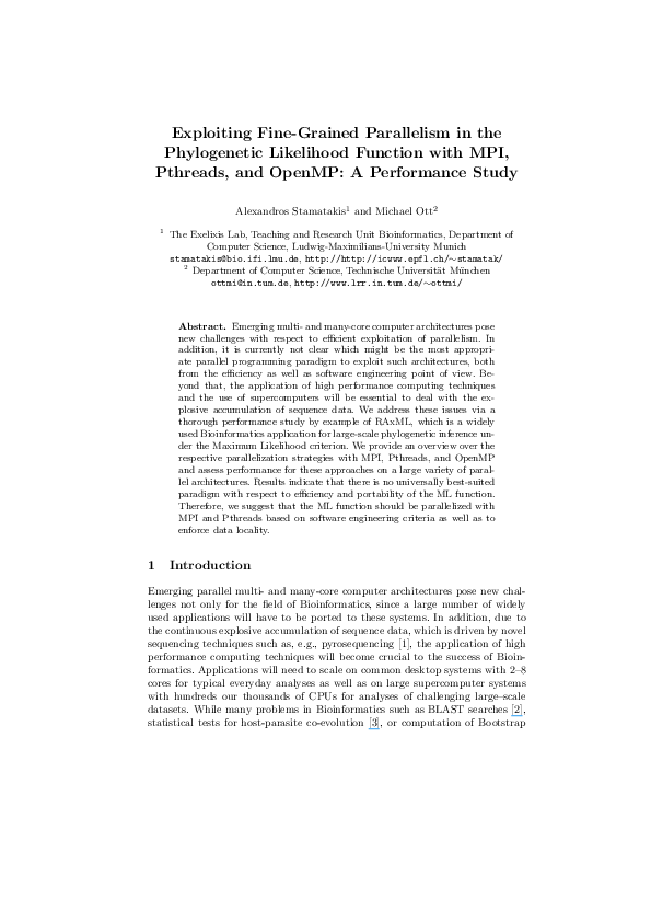 (PDF) Exploiting Fine-Grained Parallelism in the Phylogenetic Likelihood Function with MPI ...