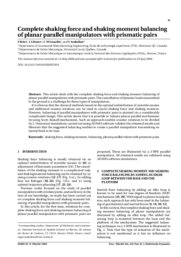 (PDF) Complete shaking force and shaking moment balancing of linkages
