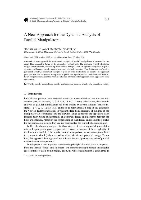 (PDF) A new approach for the dynamic analysis of parallel manipulators