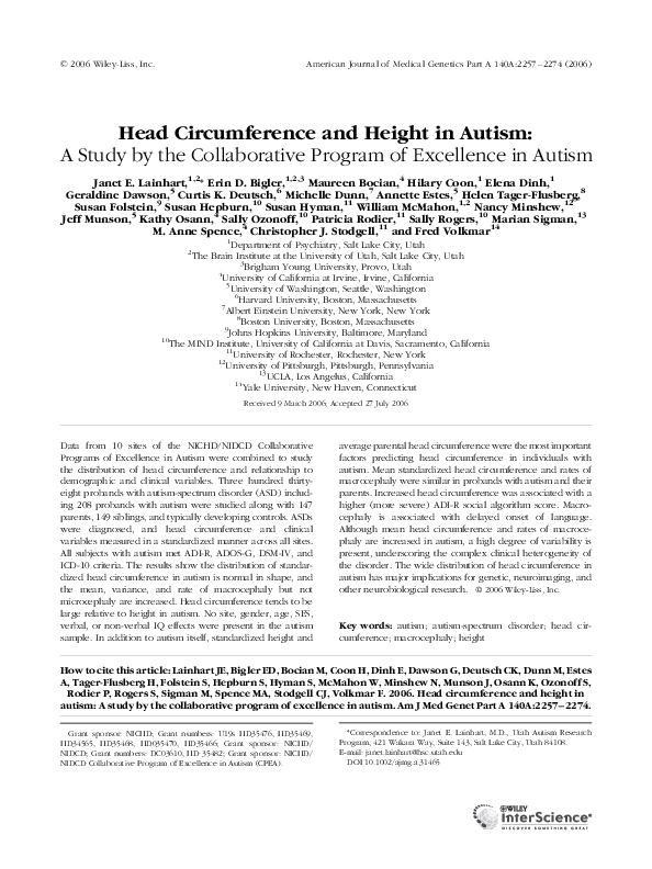 (PDF) Head circumference and height in autism: A study by the ...