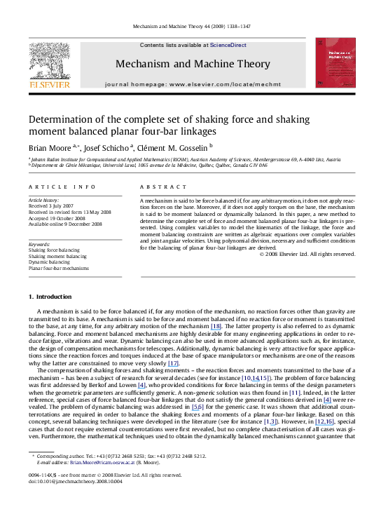 (PDF) Determination of the complete set of shaking force and shaking ...