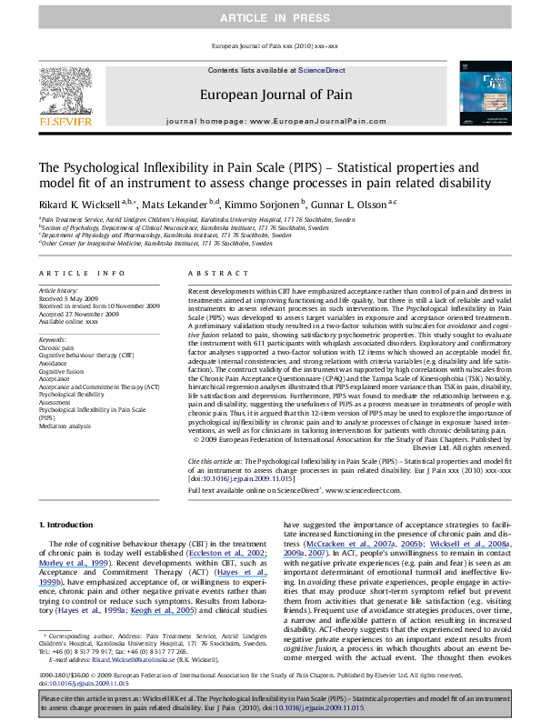 (PDF) The Psychological Inflexibility in Pain Scale (PIPS ...