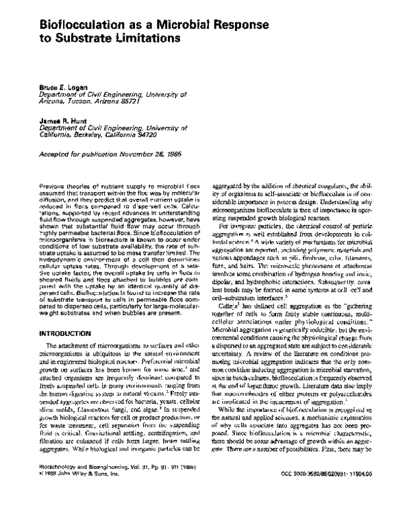 (PDF) Bioflocculation as a microbial response to substrate limitations