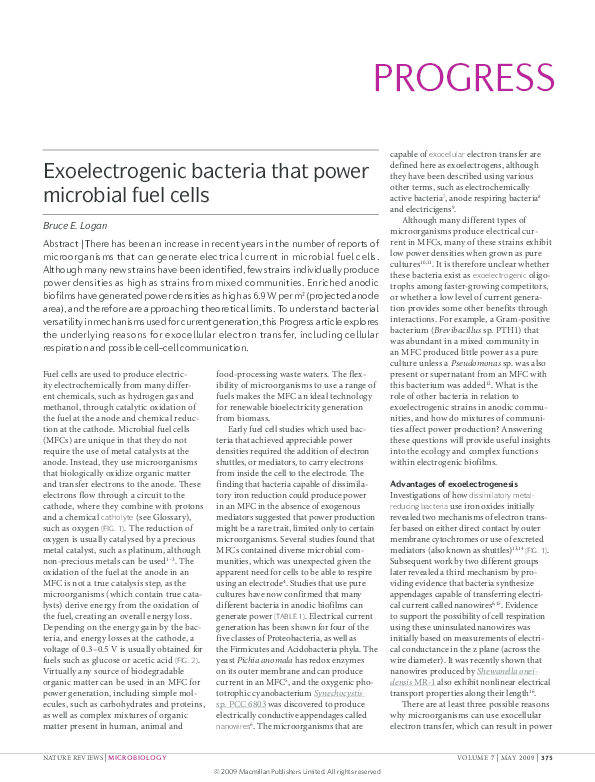 (PDF) Exoelectrogenic bacteria that power microbial fuel cells