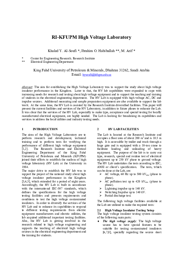 (PDF) RI-KFUPM High Voltage Laboratory