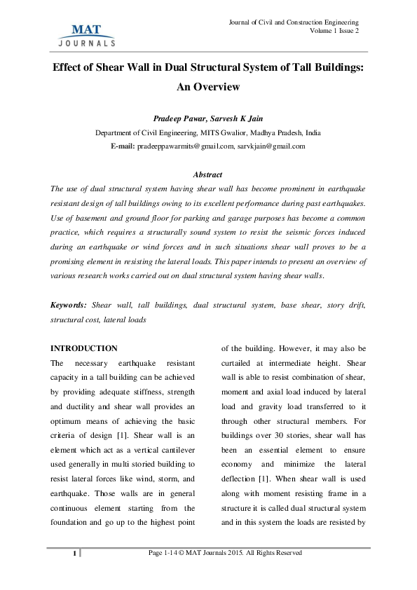 Effect of Shear Wall in Dual Structural System of Tall Buildings: An ...