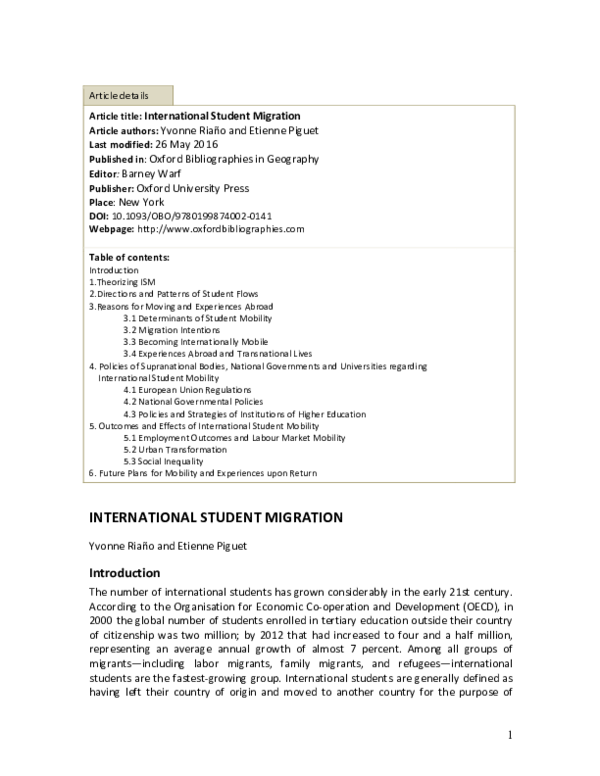 (PDF) International Student Migration - An Annotated Review of the ...