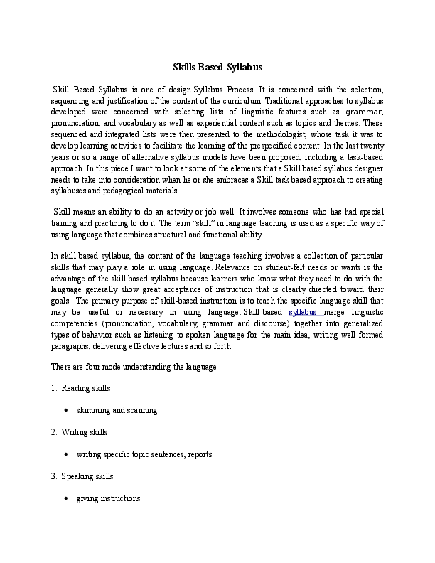 (DOC) Skills Based Syllabus