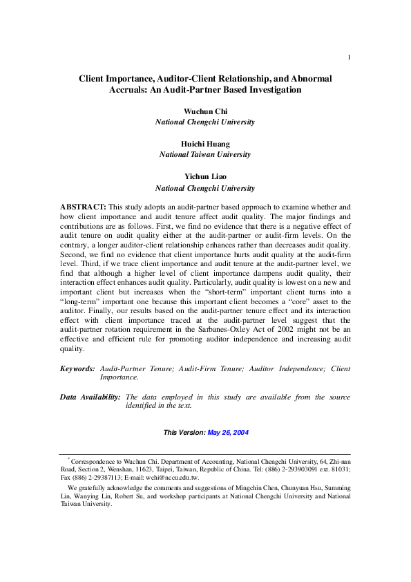 (PDF) Client Importance, Auditor-Client Relationship, and Abnormal Accruals: An Audit-Partner ...