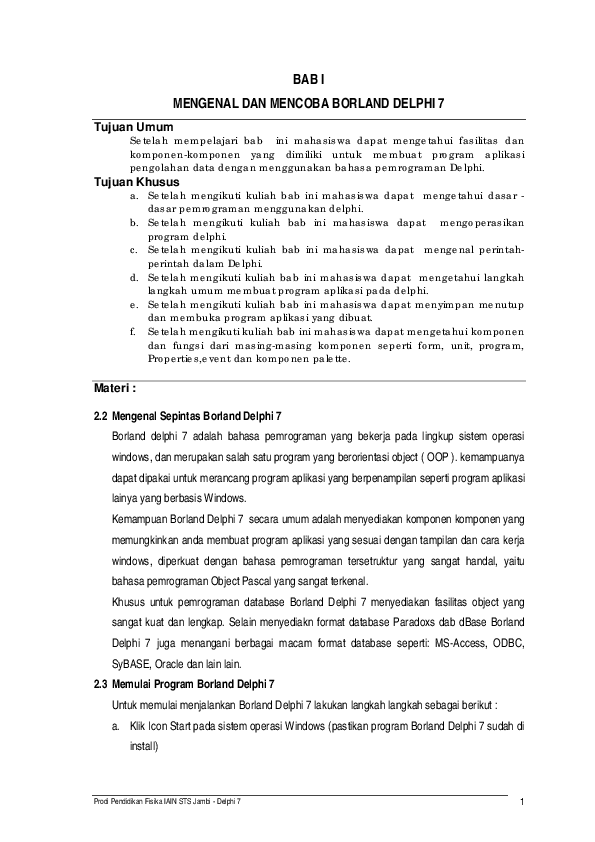 (PDF) MENGENAL DAN MENCOBA BORLAND DELPHI 7