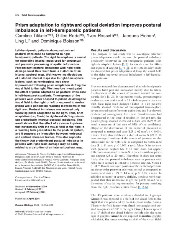 (PDF) Prism adaptation to a rightward optical deviation rehabilitates ...