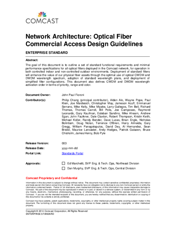 (PDF) Comcast Proprietary and Confidential Network Architecture: Optical Fiber Commercial Access ...