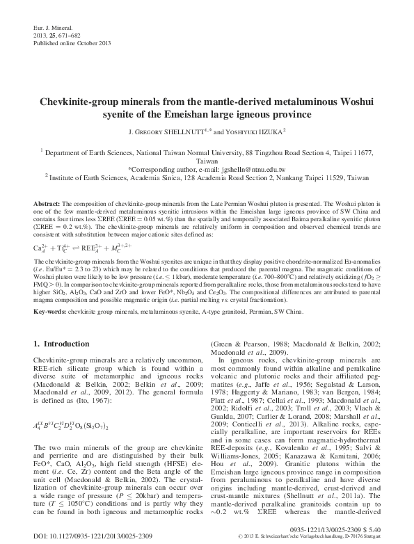 (PDF) Chevkinite-group minerals from the mantle-derived metaluminous ...