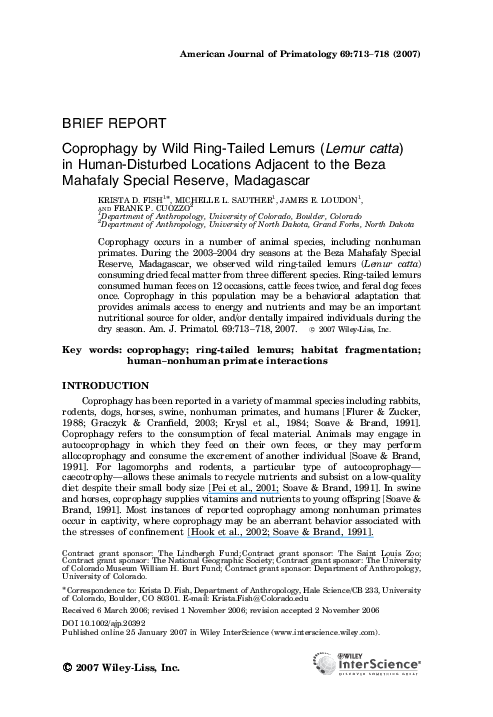(PDF) Coprophagy by wild ring-tailed lemurs (Lemur catta) in human ...