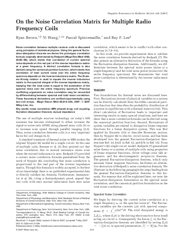 (PDF) On the noise correlation matrix for multiple radio frequency coils