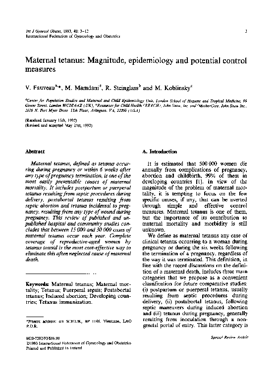 (PDF) Maternal tetanus: Magnitude, epidemiology and potential control ...