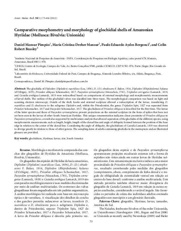 (PDF) Comparative Morphometry and Morphology of Glochidial Shells of ...