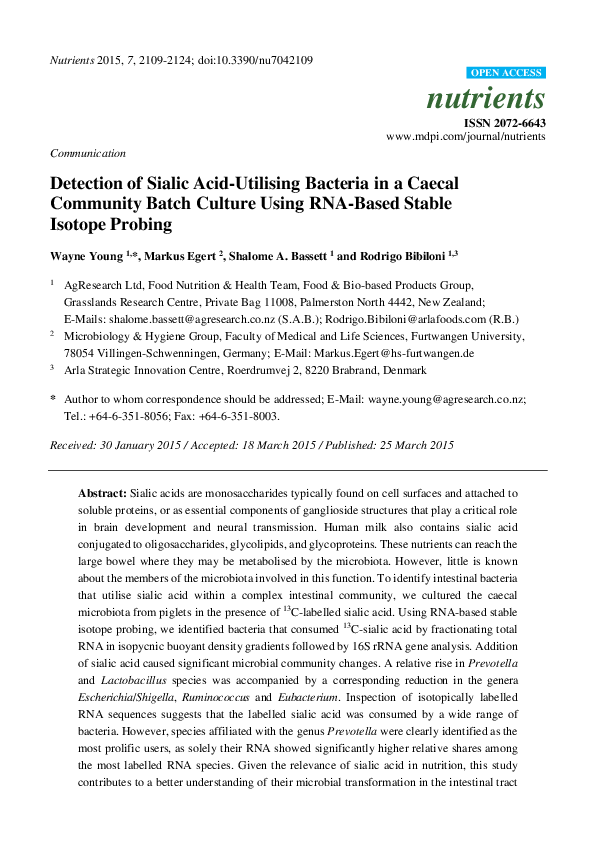 (PDF) Detection of Sialic Acid-Utilising Bacteria in a Caecal Community ...