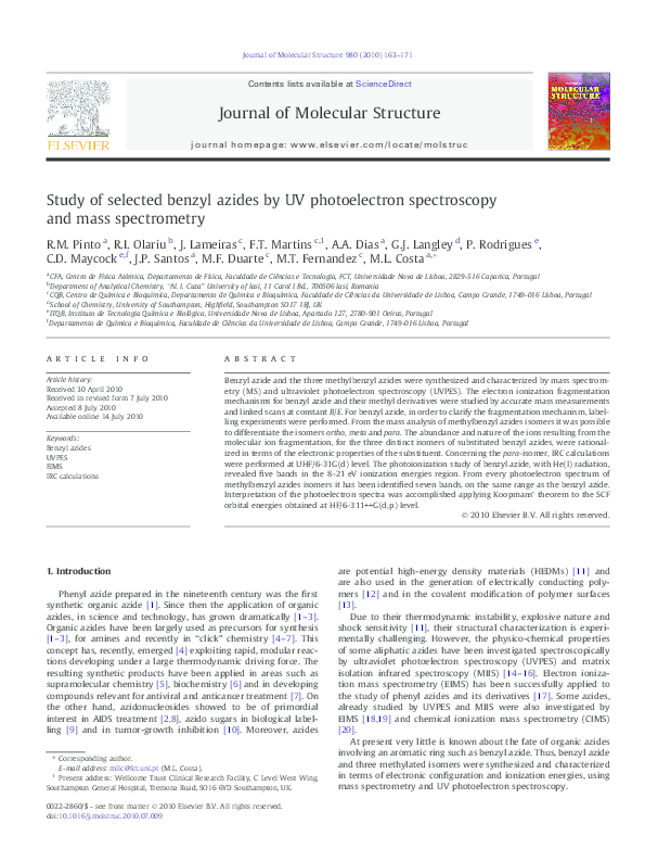 (PDF) Study of selected benzyl azides by UV photoelectron spectroscopy ...