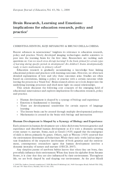 (PDF) Brain Research, Learning and Emotions: implications for education ...