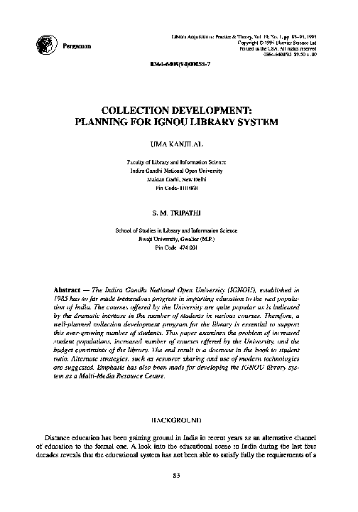(PDF) Collection development: Planning for Ignou library system