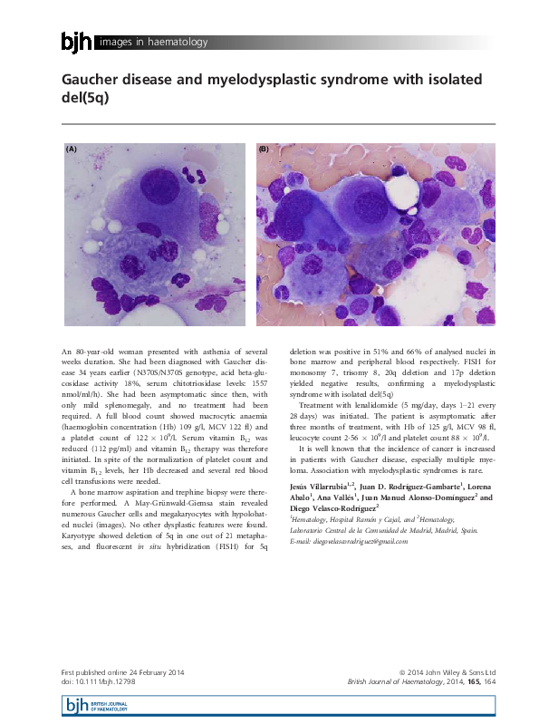 (PDF) Gaucher disease and myelodysplastic syndrome with isolated del(5q)