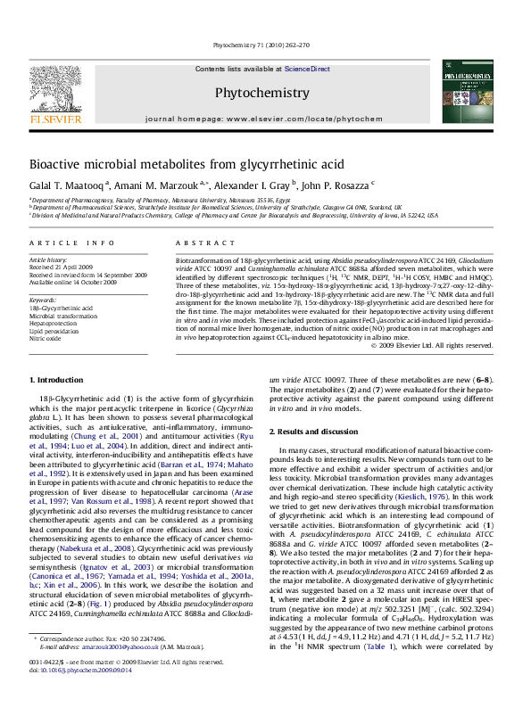 (PDF) Bioactive microbial metabolites from glycyrrhetinic acid