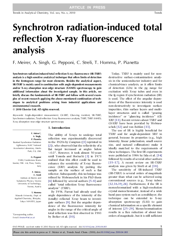 (PDF) Synchrotron radiation-induced total reflection X-ray fluorescence analysis