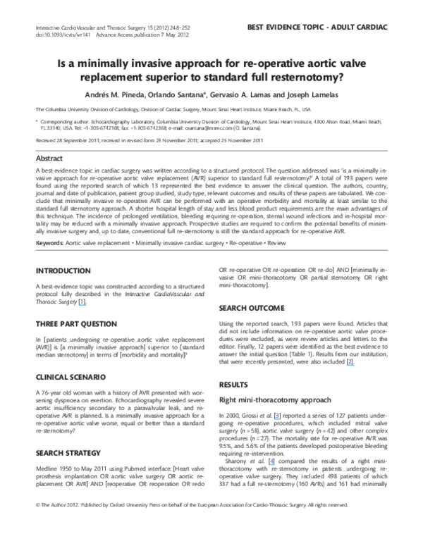 (PDF) Minimally invasive aortic valve replacement: Initial experience of the 1st Cardiac Surgery ...