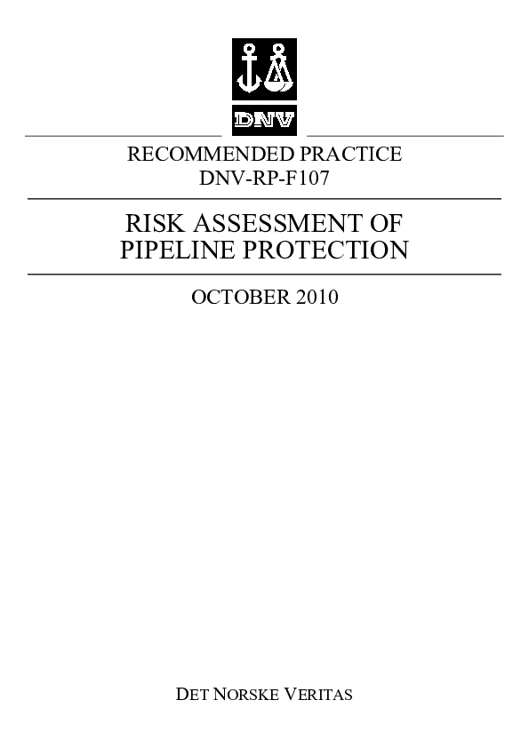 (PDF) RECOMMENDED PRACTICE RISK ASSESSMENT OF PIPELINE PROTECTION
