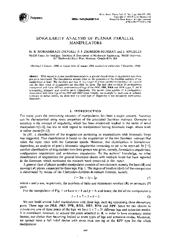 (PDF) Singularity analysis of planar parallel manipulators