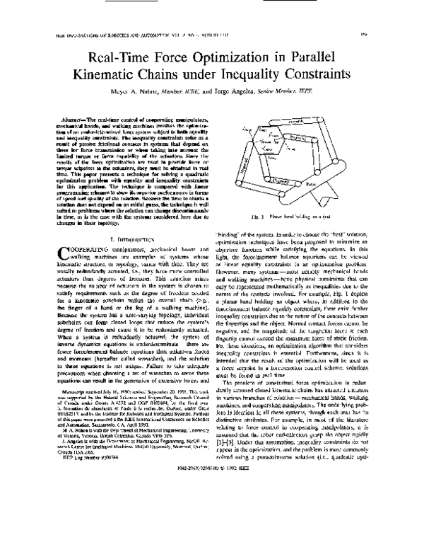 (PDF) Real-time force optimization in parallel kinematic chains under inequality constraints