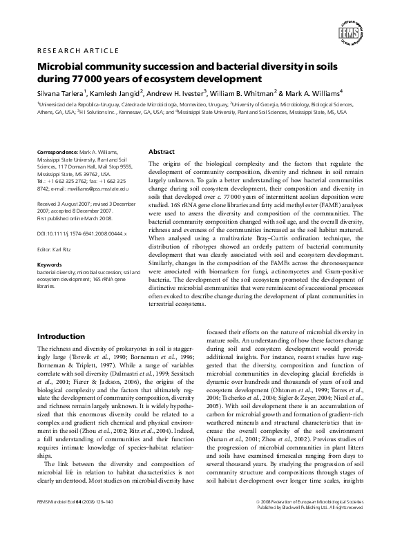 (PDF) Microbial community succession and bacterial diversity in soils ...