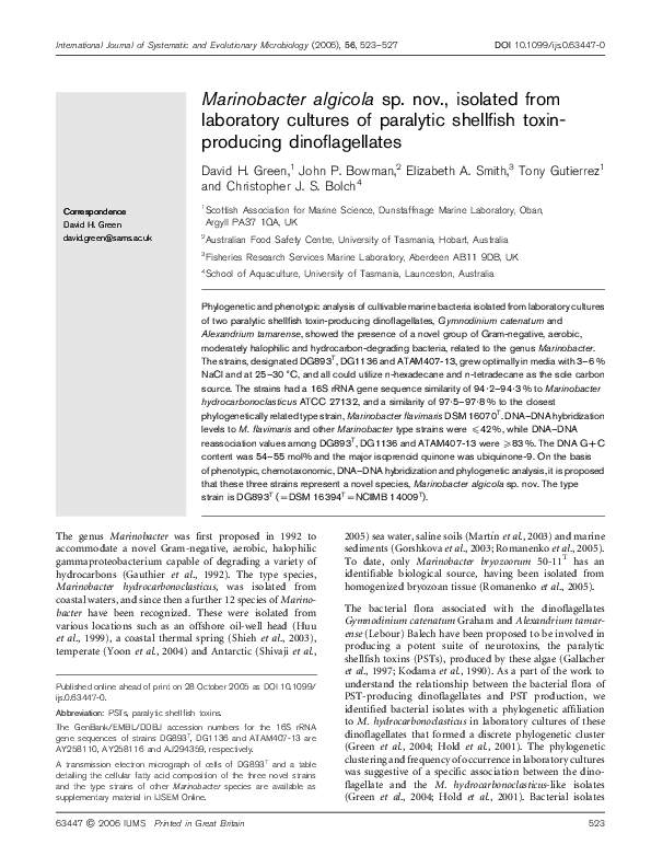 (PDF) Marinobacter algicola sp. nov., isolated from laboratory cultures ...