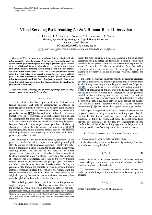 (PDF) Visual servoing path tracking for safe human-robot interaction