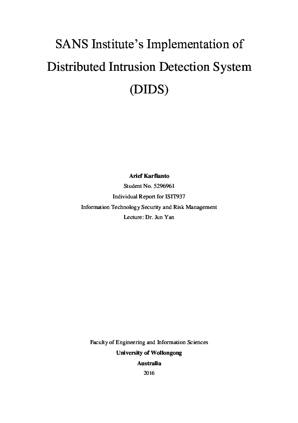 (PDF) SANS Institute's Implementation of Distributed Intrusion ... (PDF) SANS Institute's Implementation of Distributed Intrusion ...