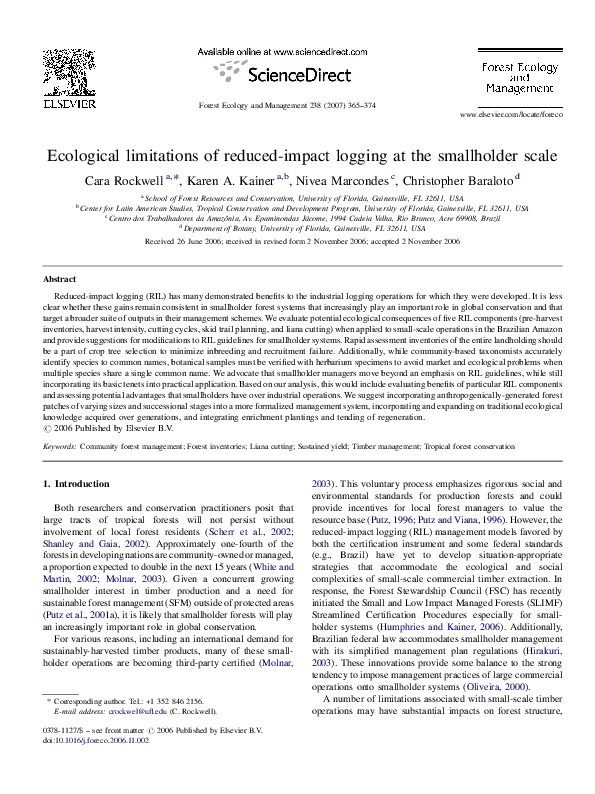 (PDF) Ecological limitations of reduced-impact logging at the ...