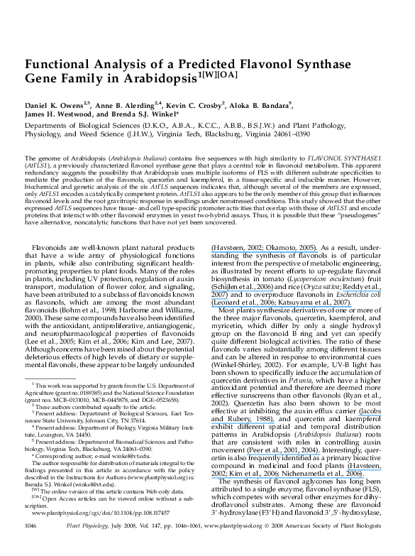 (PDF) Functional Analysis of a Predicted Flavonol Synthase Gene Family in Arabidopsis