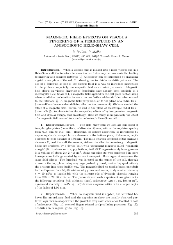 (PDF) Magnetic field effects on viscous fingering of a ferrofluid in a ...