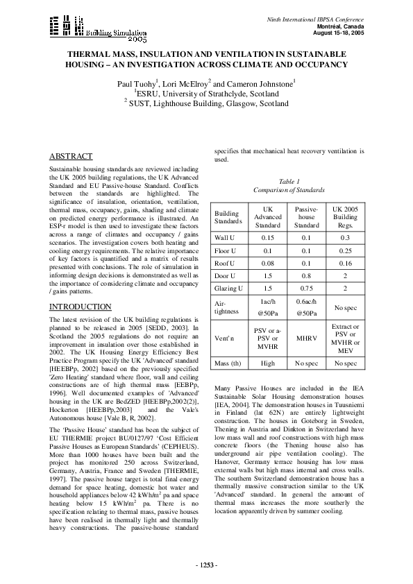 (PDF) Thermal Mass, Insulation and Ventilation in Sustainable Housing ...