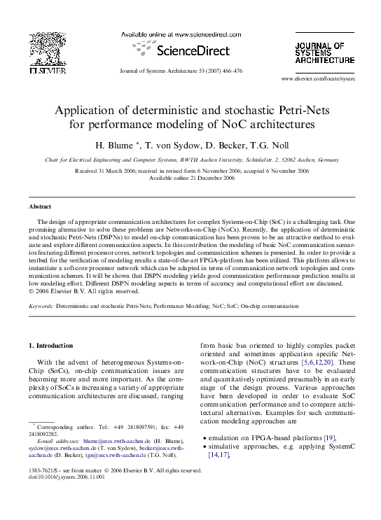(PDF) Application of deterministic and stochastic Petri-Nets for performance modeling of NoC ...