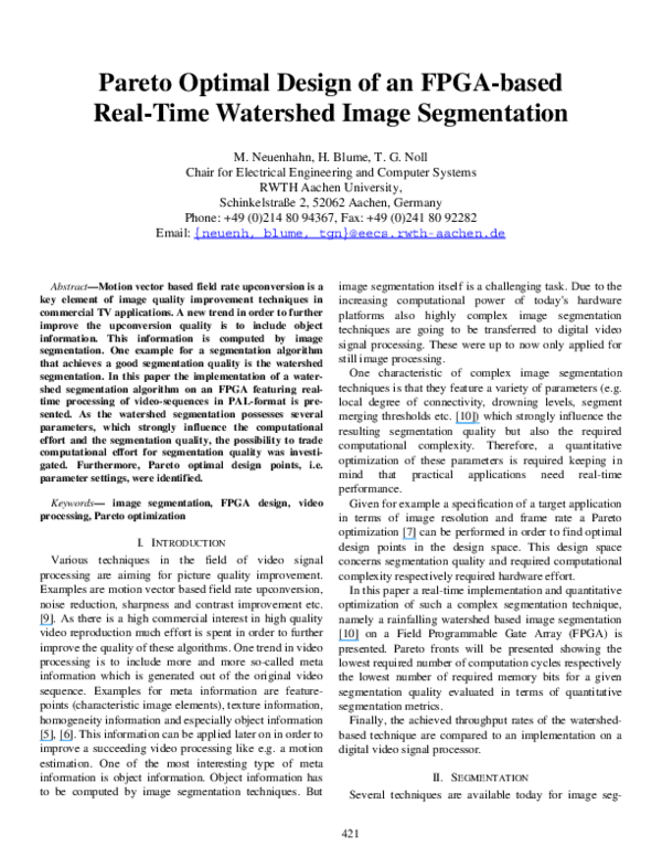 Pdf Pareto Optimal Design Of An Fpga Based Real Time Watershed Image Segmentation