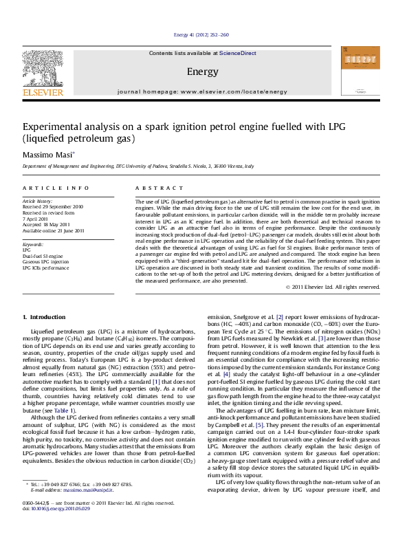 (PDF) Experimental analysis on a spark ignition petrol engine fuelled with LPG (liquefied ...
