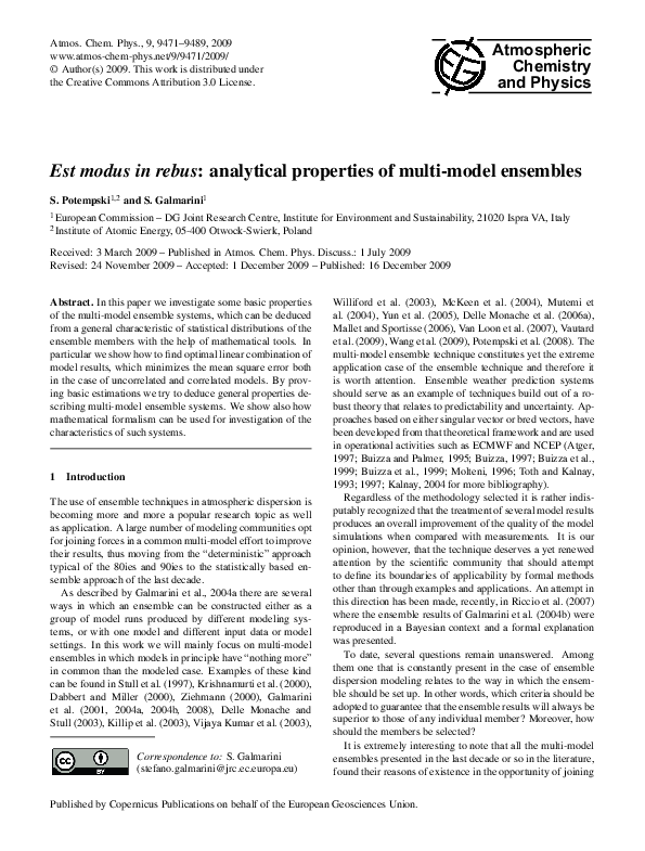 (PDF) Est modus in rebus: analytical properties of multi-model ensembles